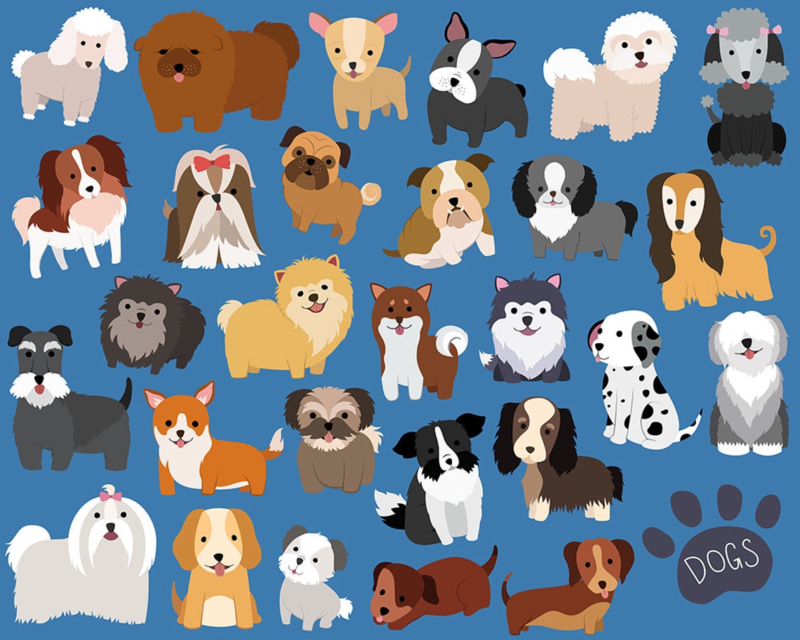 Dog and Puppy Clipart Set 29 Hand Drawn Vector & PNG Files - Etsy