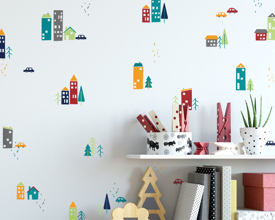 Colorful City Decals Cute Town Decals Nursery Decals Modern - Etsy