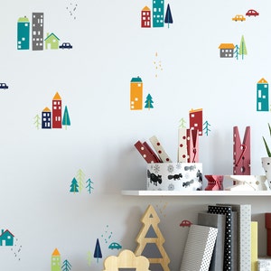 Colorful City Decals, Cute Town Decals, Nursery Decals, Modern Wall ...