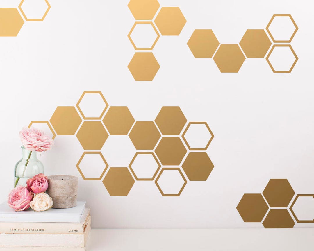 Gold Honeycomb Wall Decals - Hexagon Vinyl Wall Decals, Geometric Wall ...