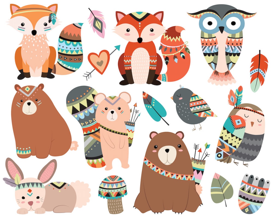 Woodland Tribal Animals Clipart - 300 DPI Vector, PNG & JPG Files ...