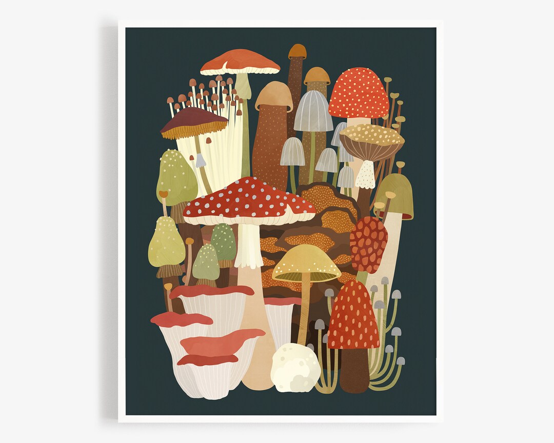 Mushroom Art Print - Botanical Mushroom Illustration, Nursery Wall Art ...