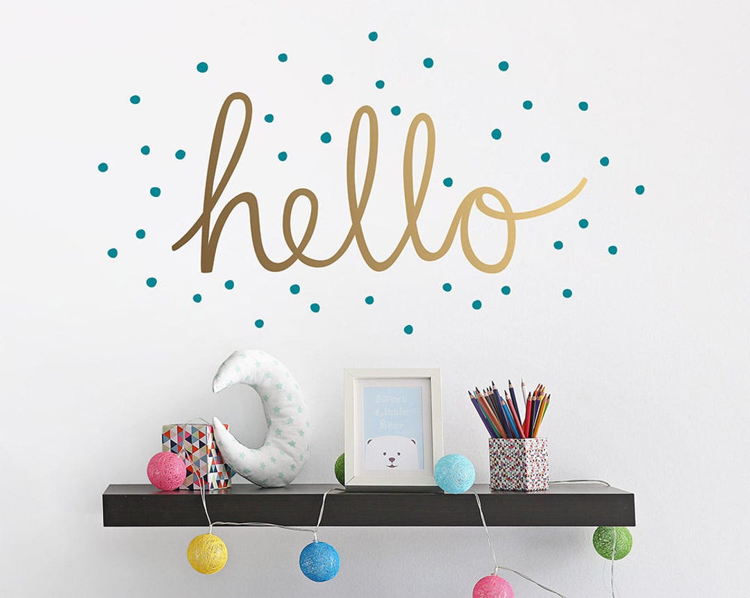 Hello Wall Decal Hand Drawn Vinyl Wall Decal, Confetti Wall Decal, Cute ...