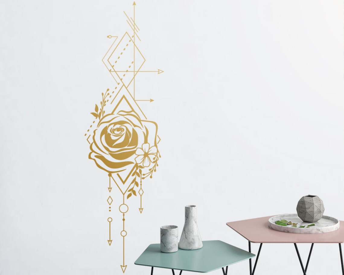 Geometric Rose & Arrows Wall Decal Unique Vinyl Wall Decal | Etsy