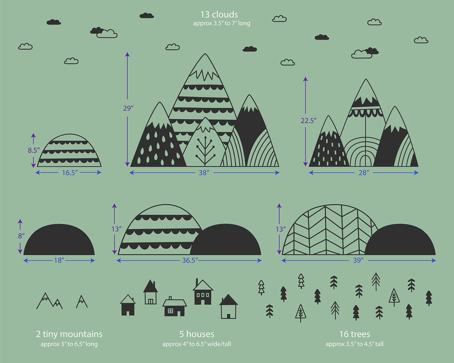 Scandinavian Mountains and Hills Decal Set Mountains Wall - Etsy