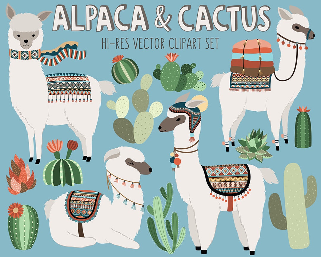 Cactus and Llama Clipart - Adorable Alpaca and Desert Vector Clip Art ...