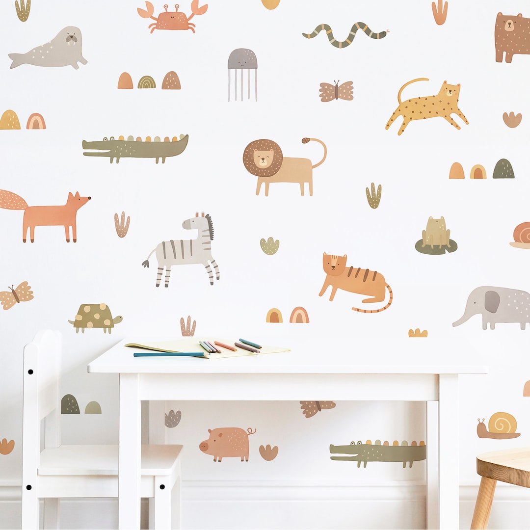 Animal Wall Decals - Kids Room Decal, Jungle Animal Nursery Decor ...