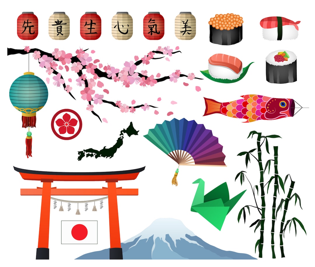 Japanese/asian Clip Art- Set of 21 300 DPI JPG, PNG, and Vector Design ...