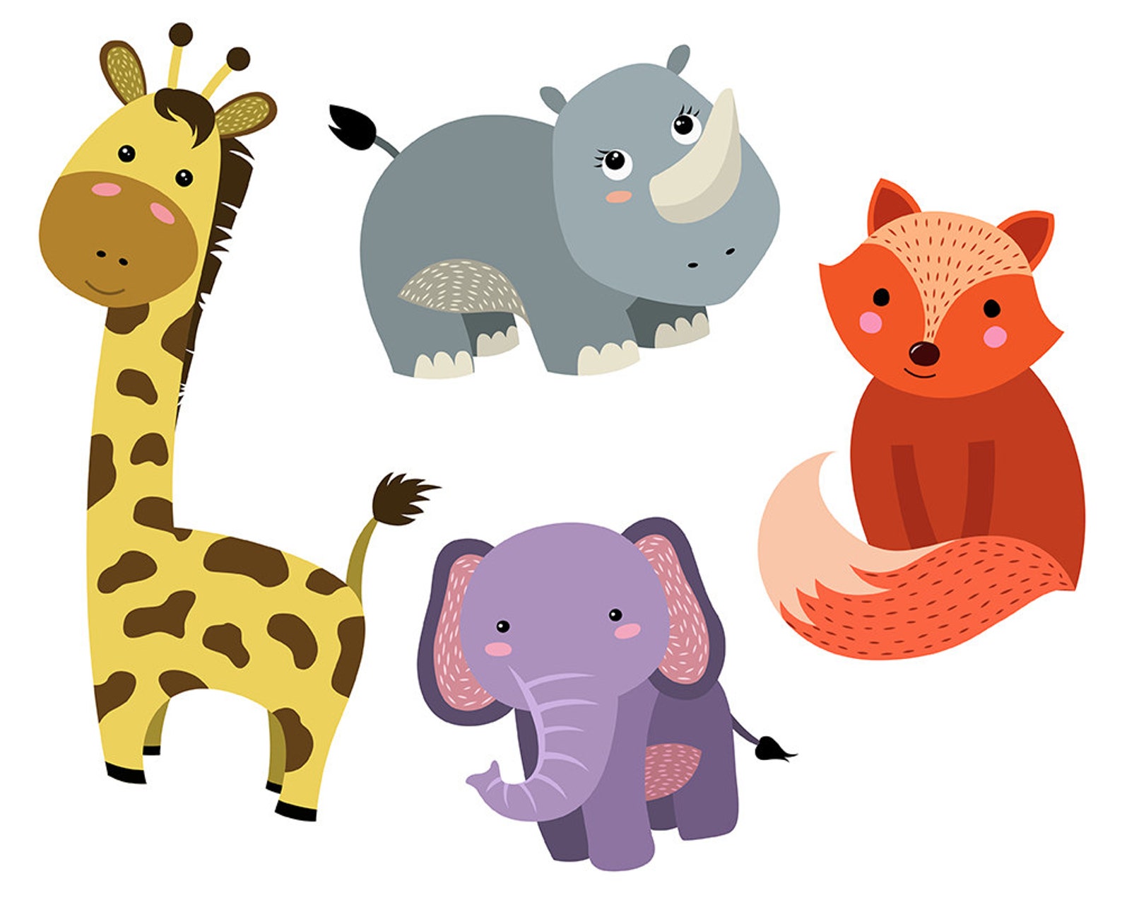 Cute Animals Clip Art Set of 16 Hand Drawn 300 DPI Vector - Etsy