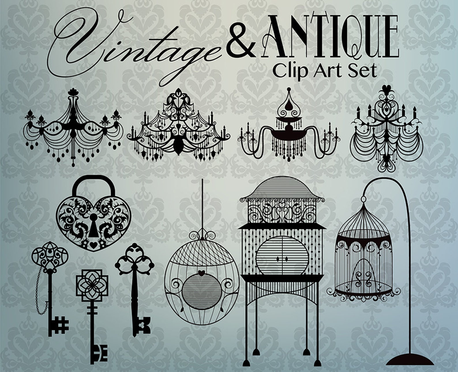 Hand Drawn Vintage/antique Clip Art - Set of 11 300 DPI JPG, PNG and ...