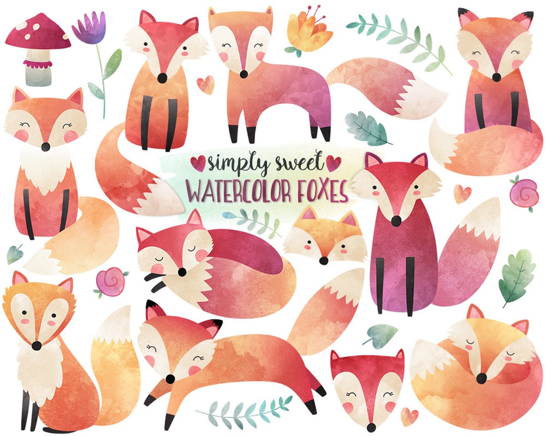 Watercolor Fox Clipart - Watercolor Clipart, Woodland Clipart, Fox ...