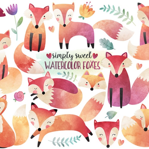 Watercolor Woodland Animals Clipart Cute Animal Clip Art Set - Etsy