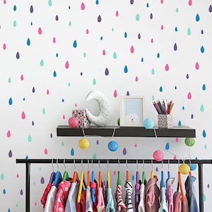 Raindrop Wall Decals - Vinyl Wall Decals, 4-color Raindrop Decals, Rain ...