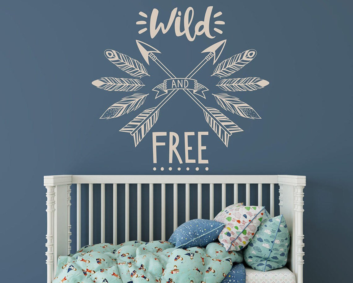 Wild and Free Wall Decal - Tribal Nursery Decal, Wild & Free Wall Quote ...