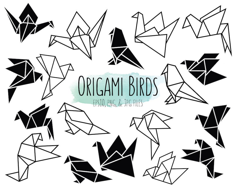 Geometric Origami Birds Clipart - 18 Black & White PNG, JPG and Vector ...
