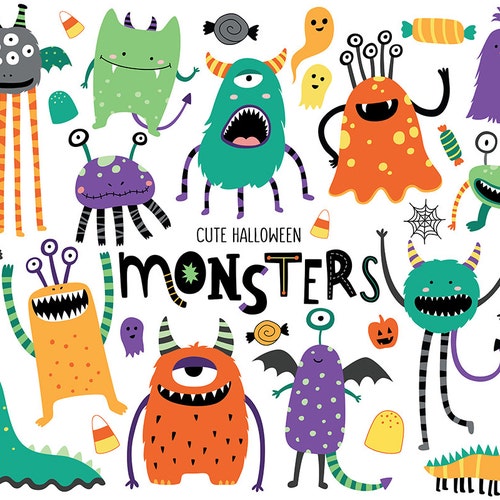Halloween Monsters Clipart Cute Halloween Clip Art Monster - Etsy
