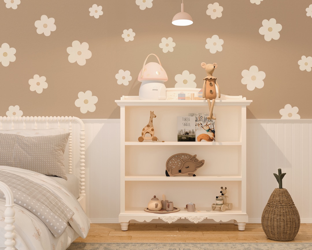 Daisy Wall Decals Watercolor Beige Flower Wall Stickers, Neutral Floral ...
