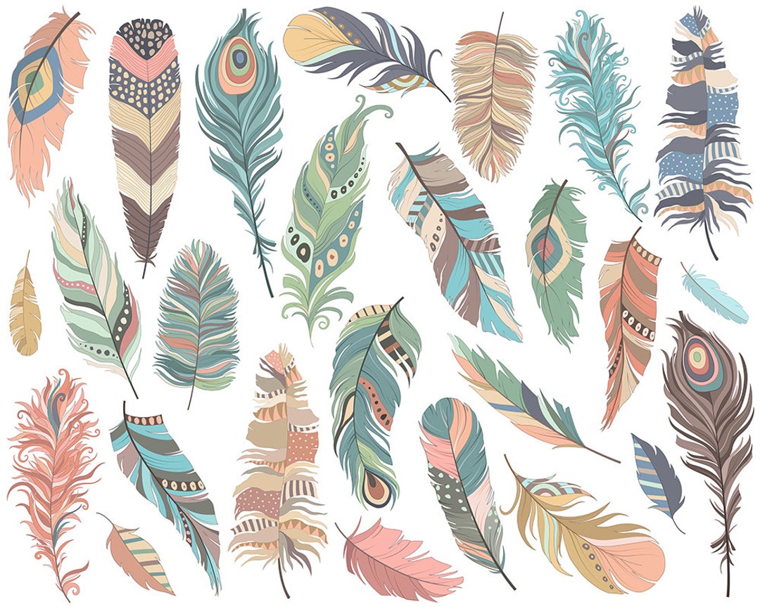 Tribal Feathers Clip Art - Set of 26 300 DPI PNG, JPG and Vector Files ...