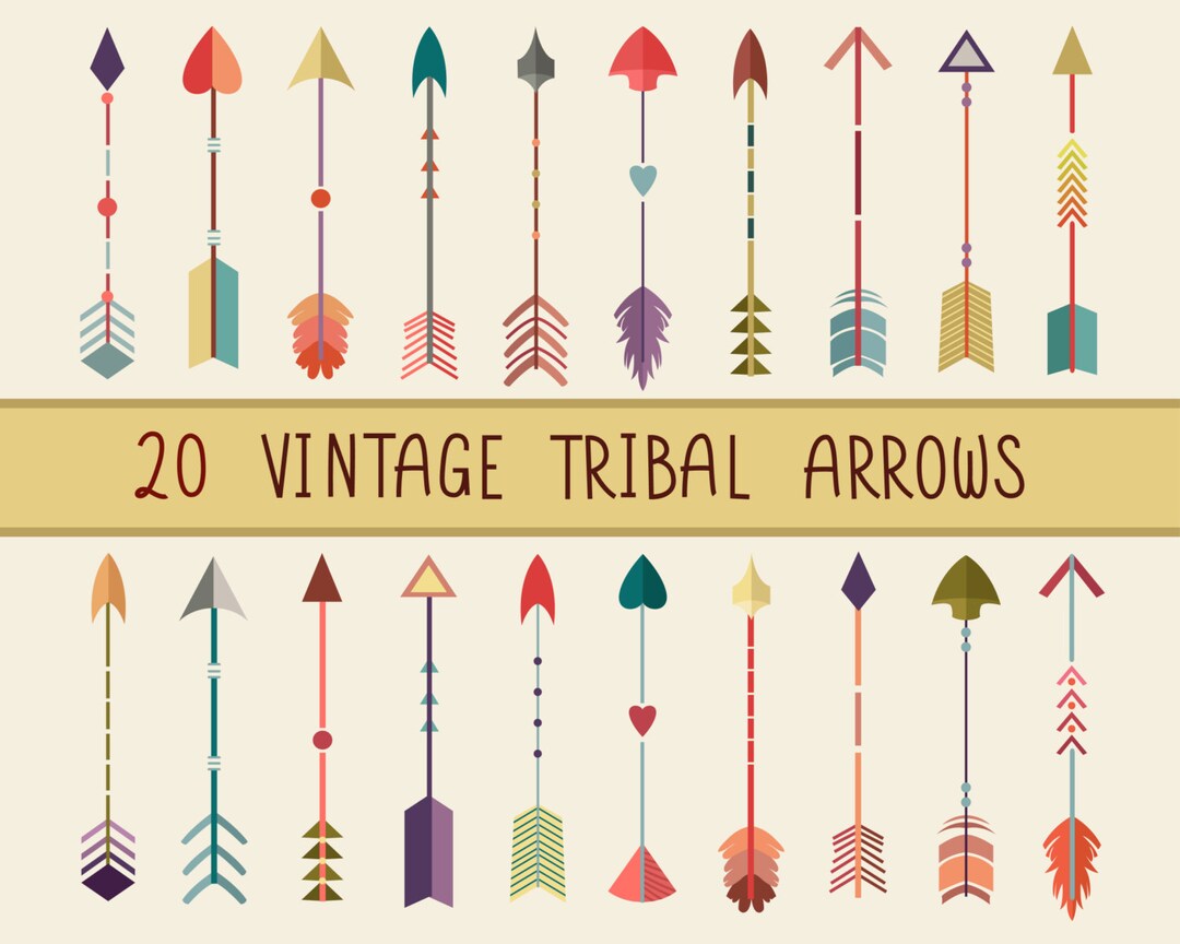 Vintage Tribal Arrows Clip Art - Set of 20 300 DPI PNG, JPG, and Vector ...