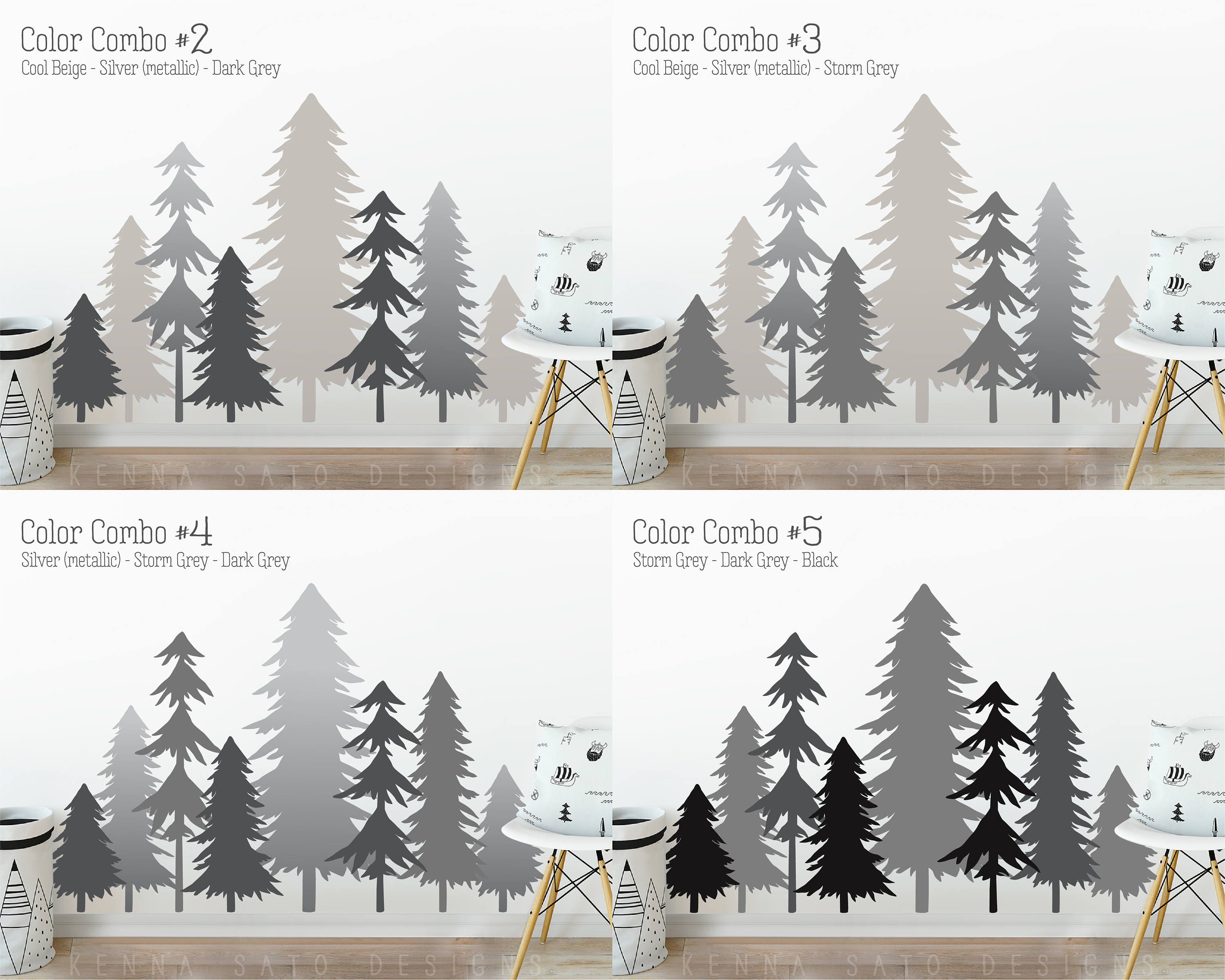 Pine Tree Forest Wall Decals 3 Color Tree Decals Forest - Etsy