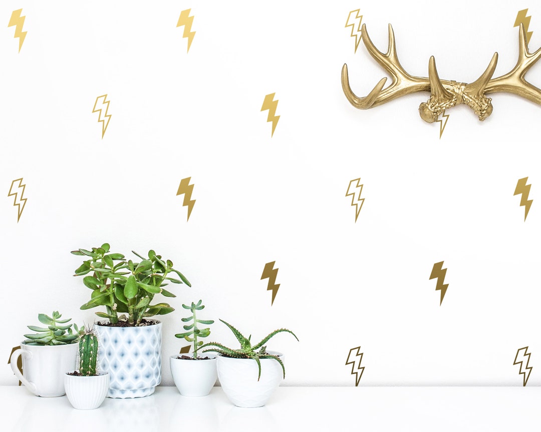 Lightning Wall Decals - Gold Vinyl Decal Set, Unique Wall Decals ...