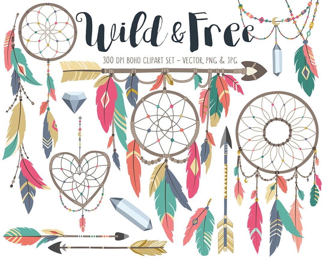 Tribal Clipart - Boho Tribal Clip Art Set, Dream Catcher Clipart ...