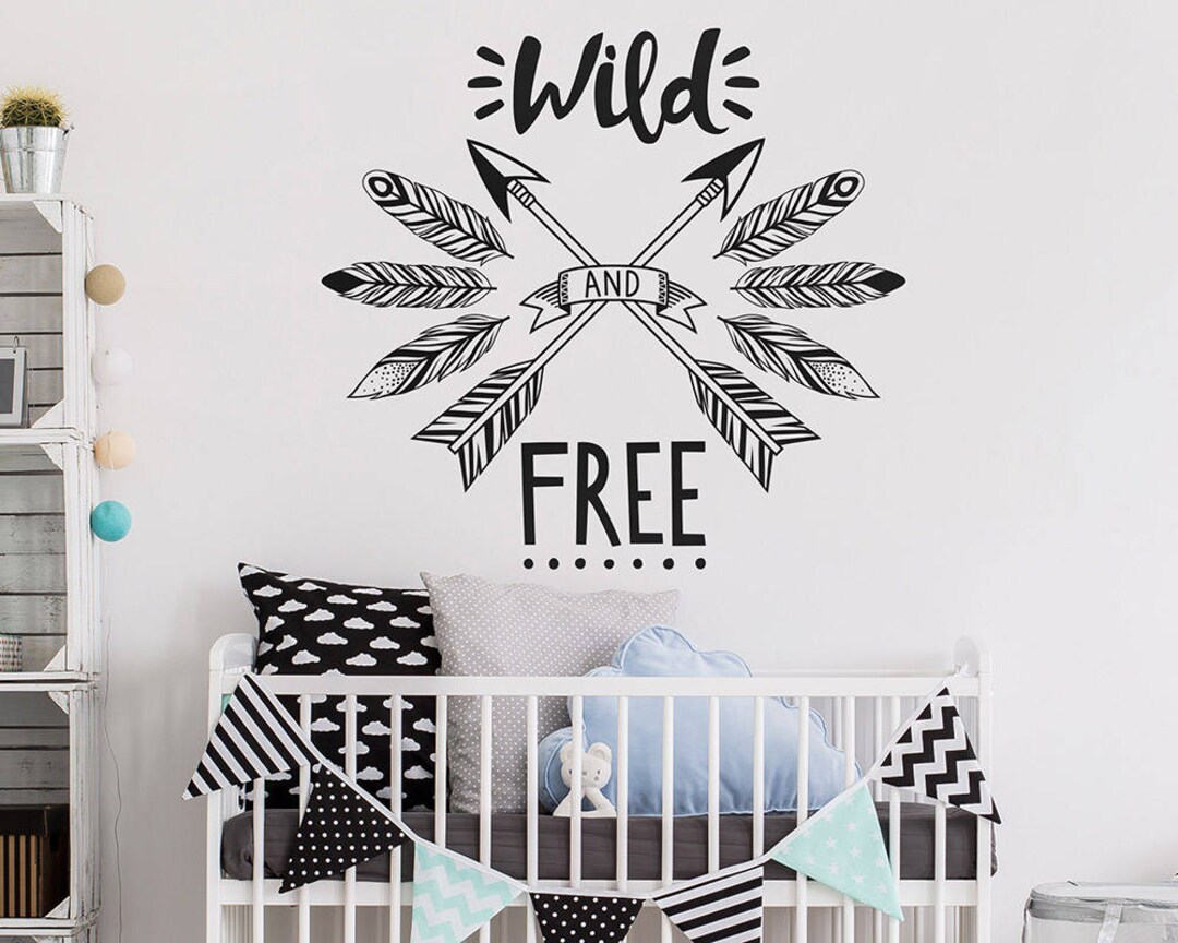 Wild and Free Wall Decal - Tribal Nursery Decal, Wild & Free Wall Quote ...