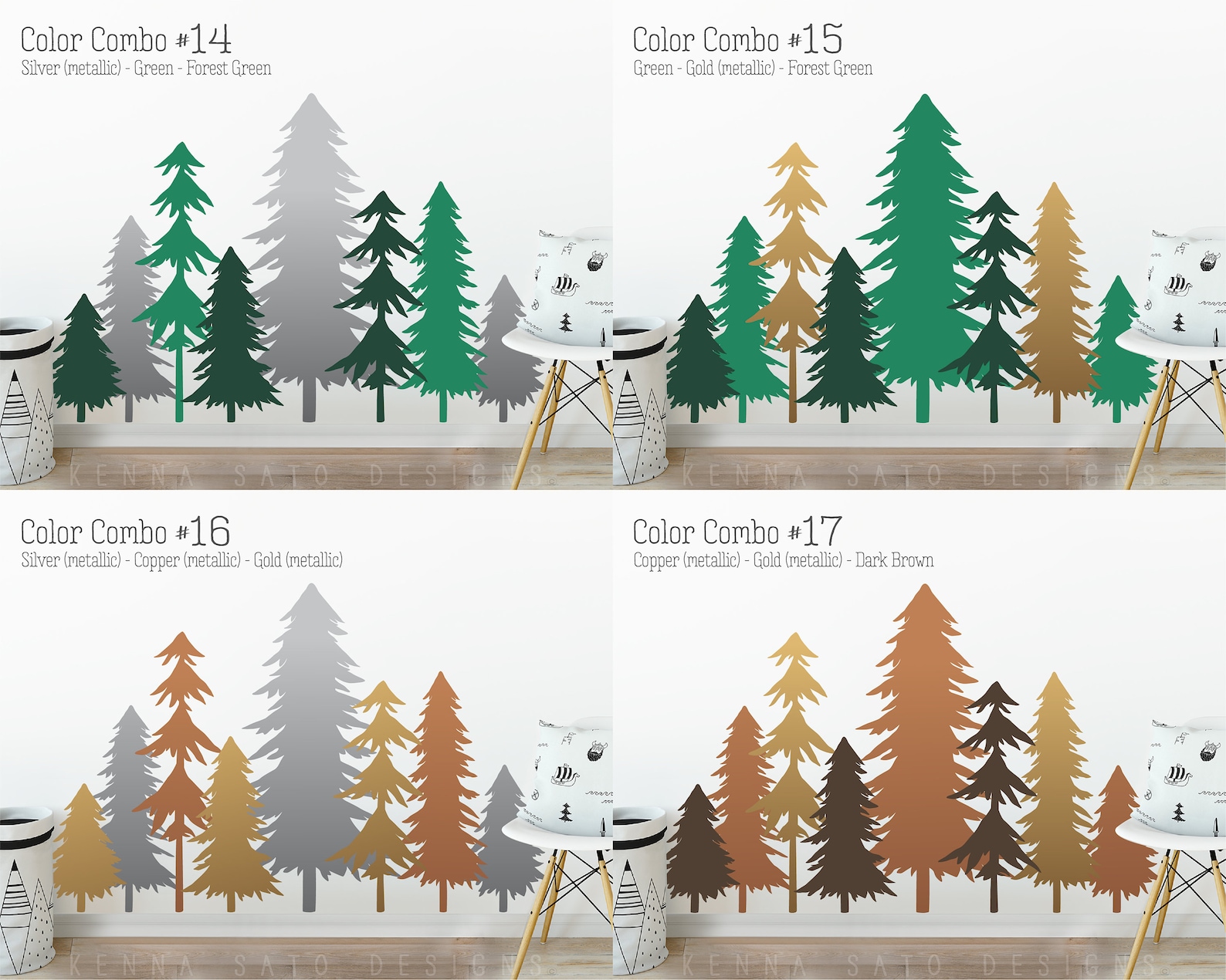 Pine Tree Forest Wall Decals 3 Color Tree Decals Forest - Etsy