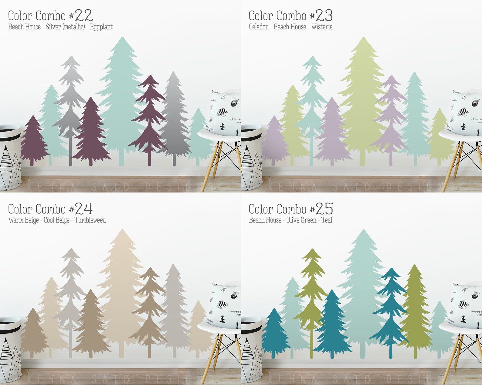 Pine Tree Forest Wall Decals 3 Color Tree Decals Forest | Etsy