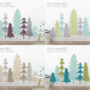 Pine Tree Forest Wall Decals - 3 Color Tree Decals, Forest Mural, Large ...