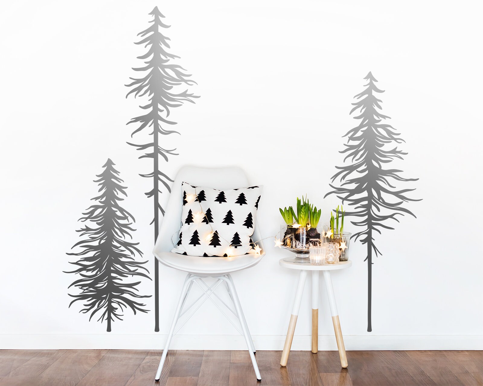 Set of 3 Pine Tree Wall Decals Forest Decals Forest Mural | Etsy
