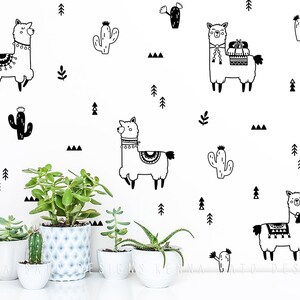 Alpaca and Cactus Decals - Llama Wall Decals, Nursery Wall Decor, Kids ...