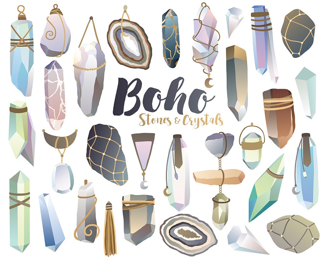 Boho Crystals Clipart - Unique Crystal Clip Art, Stones and Minerals ...