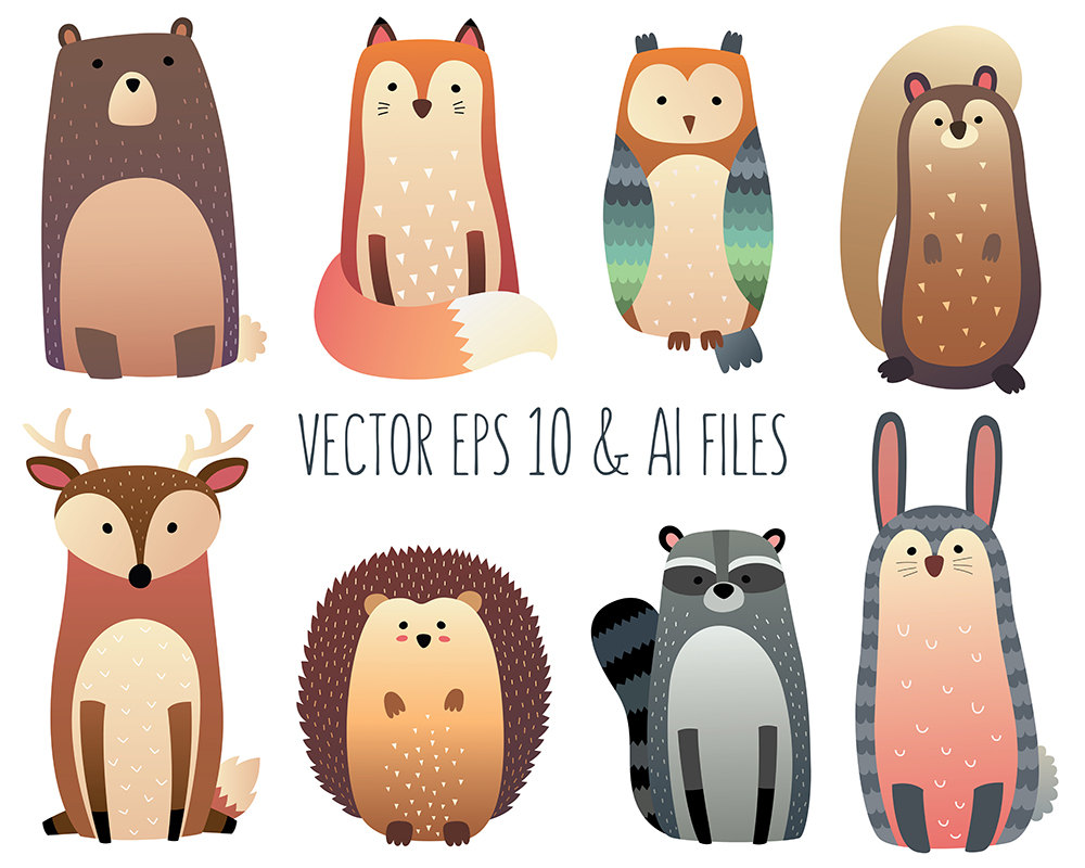 Watercolor Woodland Animals Clipart Cute Animal Clip Art Set - Etsy