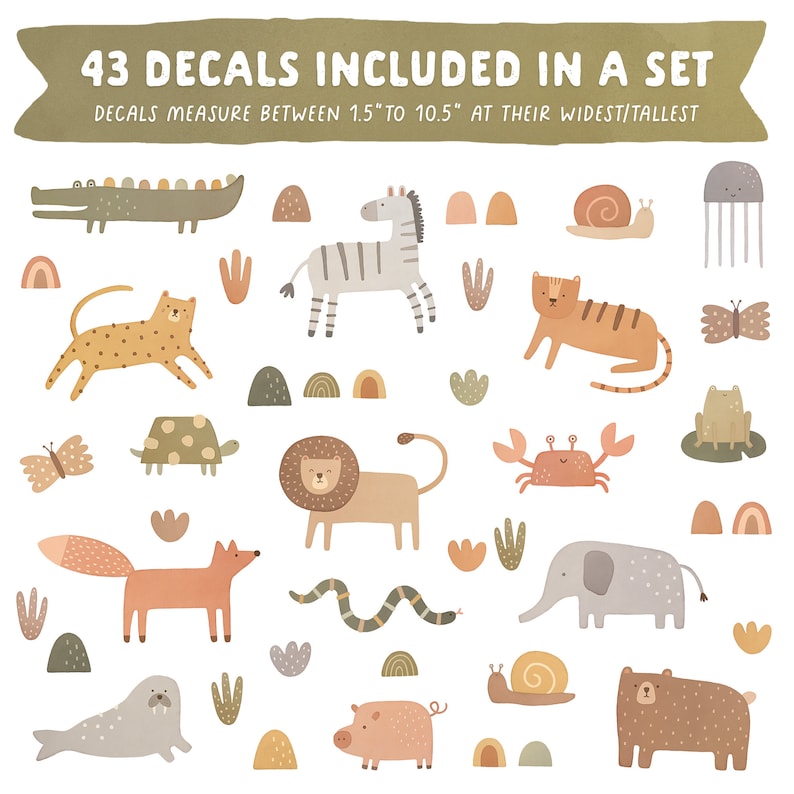 Animal Wall Decals - Kids Room Decal, Jungle Animal Nursery Decor ...