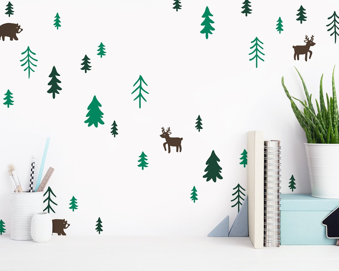 Tree Wall Decals - Woodland Nursery Decor, 3-color Tree Wall Stickers ...