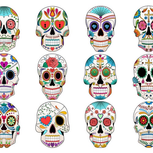 Sugar Skull Clip Art Set of 12 Colorful Sugar Skulls PNG - Etsy