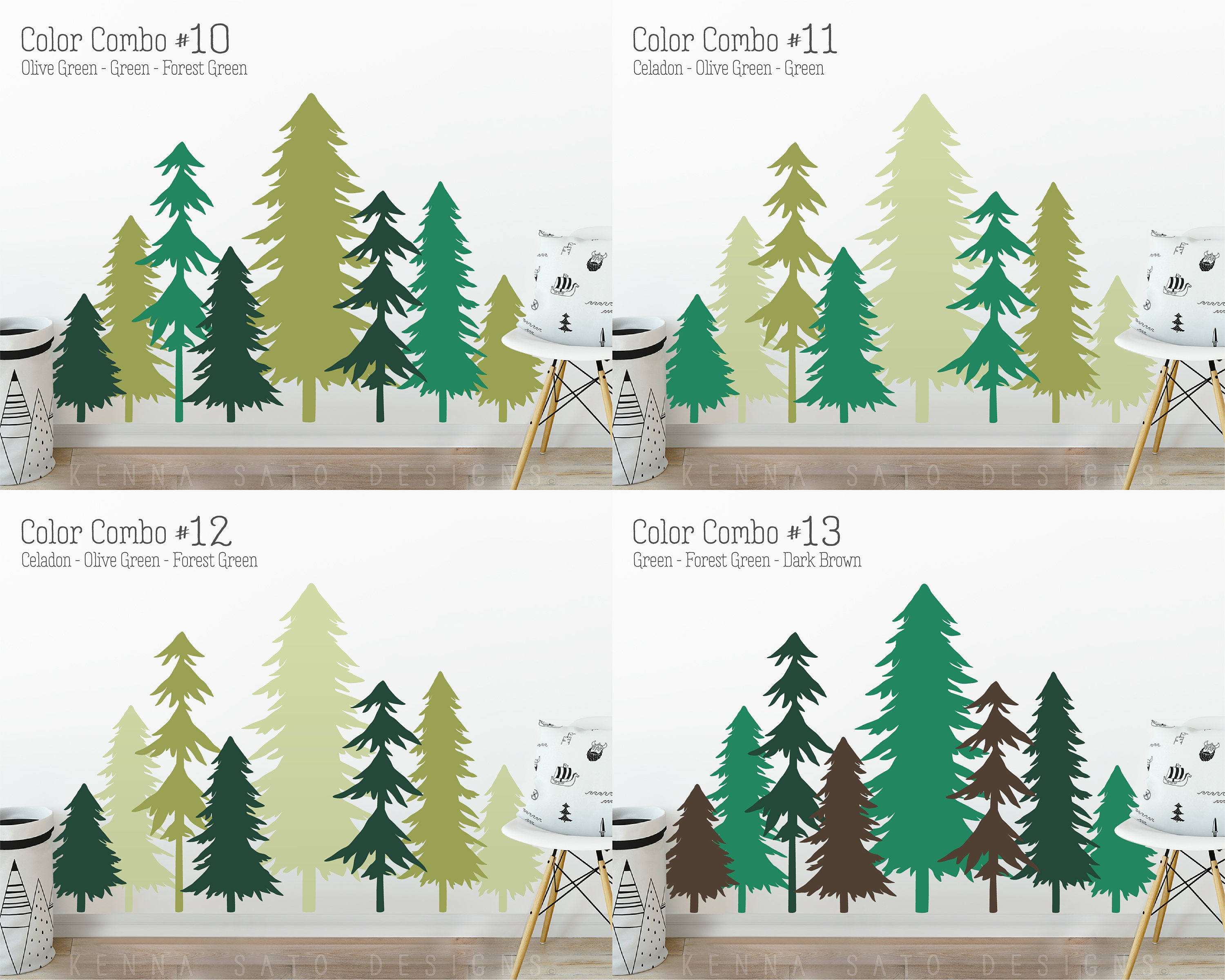 Pine Tree Forest Wall Decals 3 Color Tree Decals Forest - Etsy