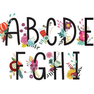 Floral Alphabet and Numbers Clip Art - Set of 36 300 DPI X-large ...