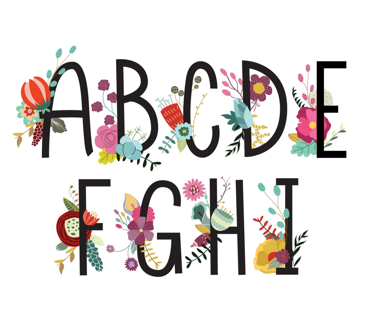 Floral Alphabet and Numbers Clip Art Set of 36 300 DPI - Etsy