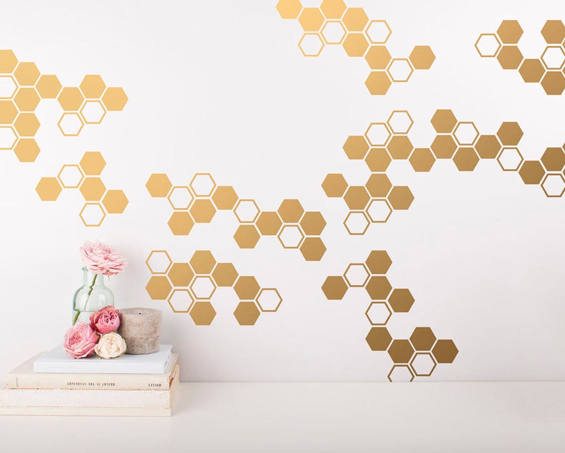 Small Honeycomb Wall Decals Geometric Wall Decals Gold - Etsy
