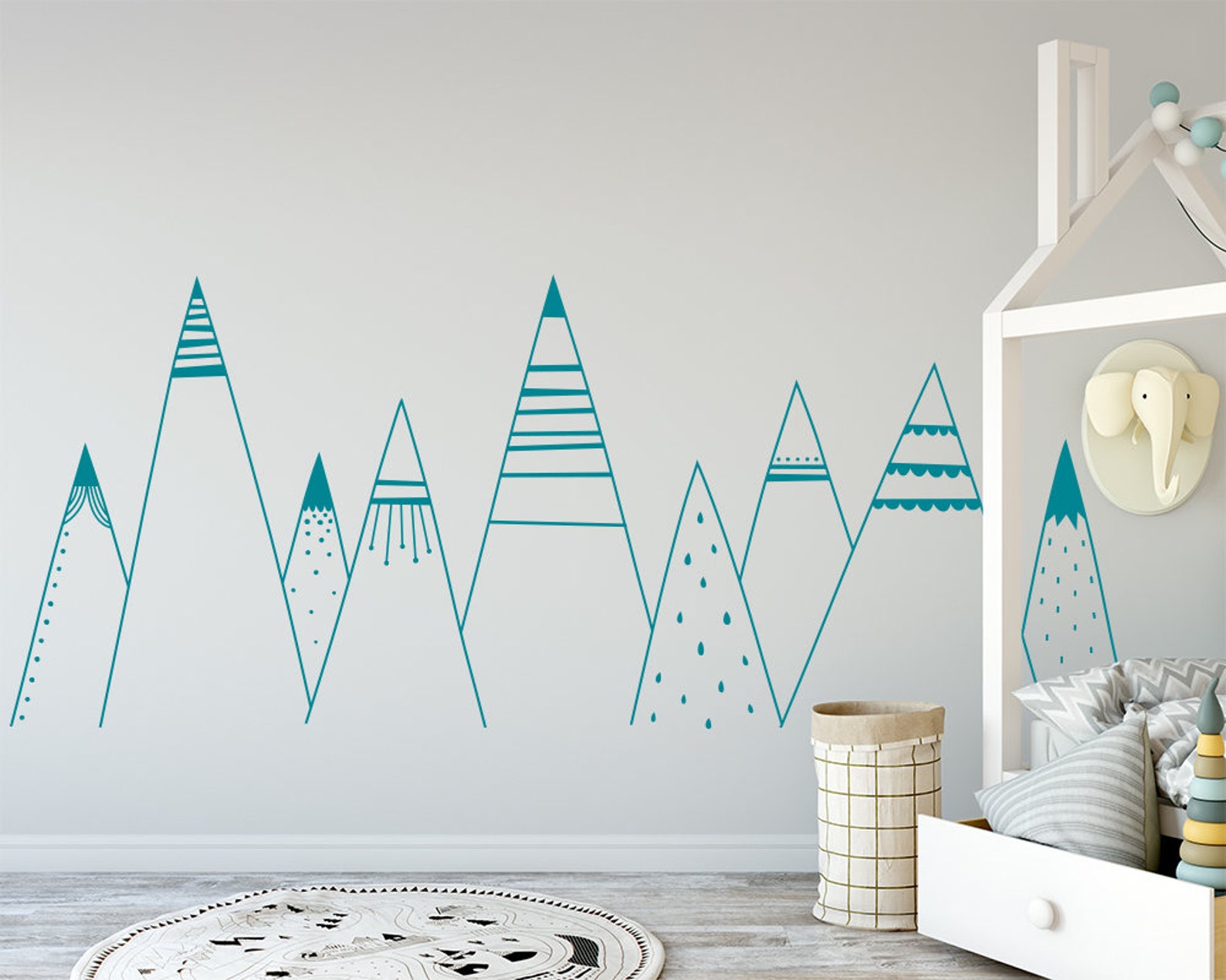 Patterned Mountains Wall Decal Mountain Decal Woodland | Etsy