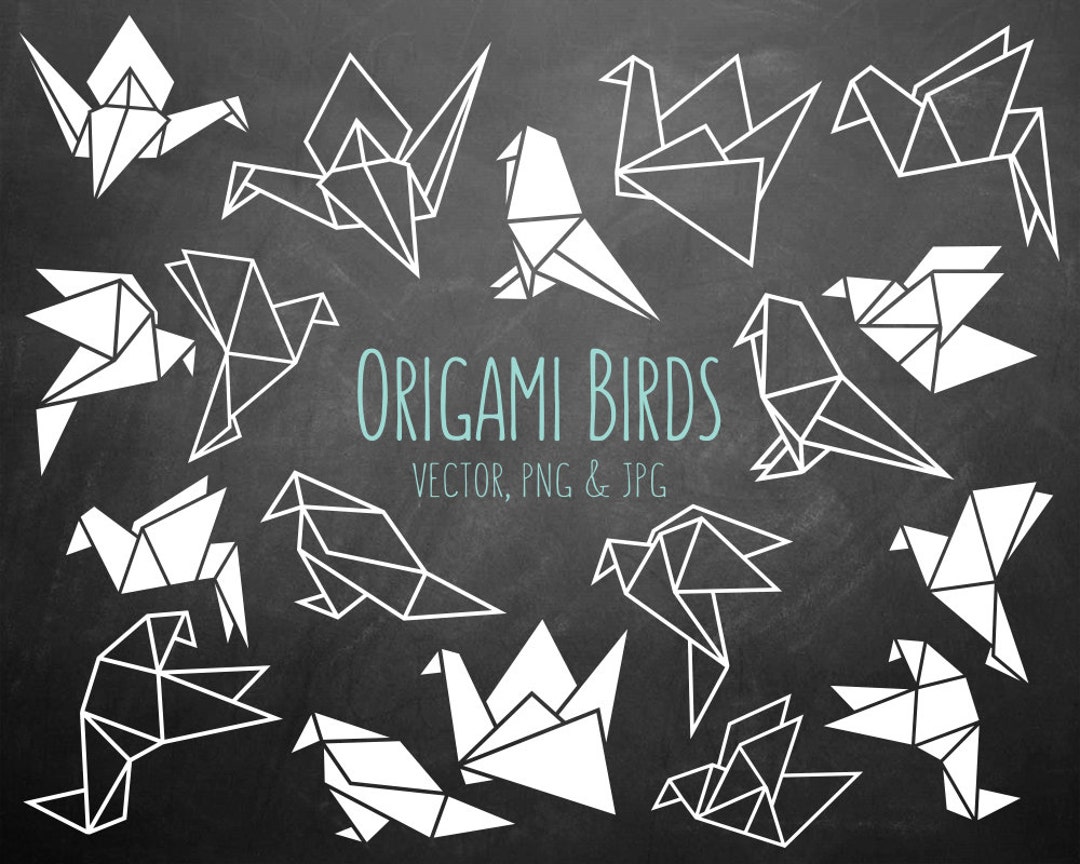 Geometric Origami Birds Clipart - 18 Black & White PNG, JPG and Vector ...
