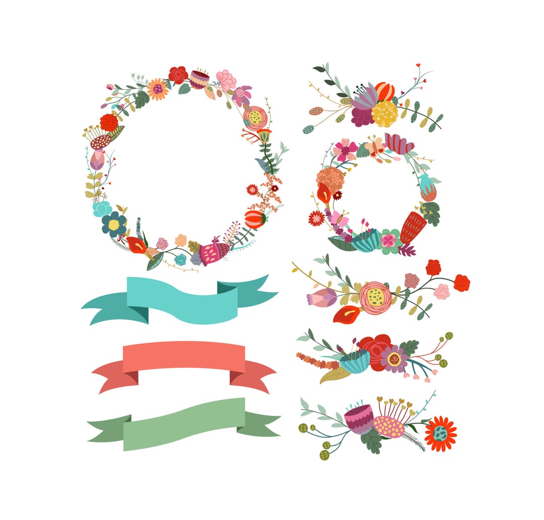 Vintage Floral Wreaths and Design Elements Clip Art- Set of 9 300 DPI ...