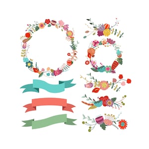 Vintage Floral Wreaths and Design Elements Clip Art Set of 9 | Etsy