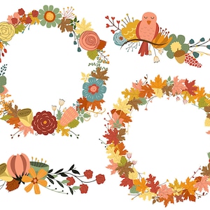 Autumn Wreaths and Fall Floral Designs Clip Art 300 DPI PNG, JPG, and ...