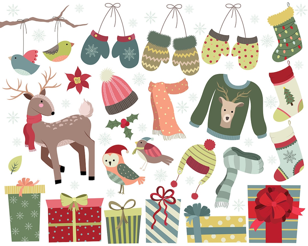 Cute Christmas Clipart - Set of 27 300 DPI PNG & Vector Files - Winter ...