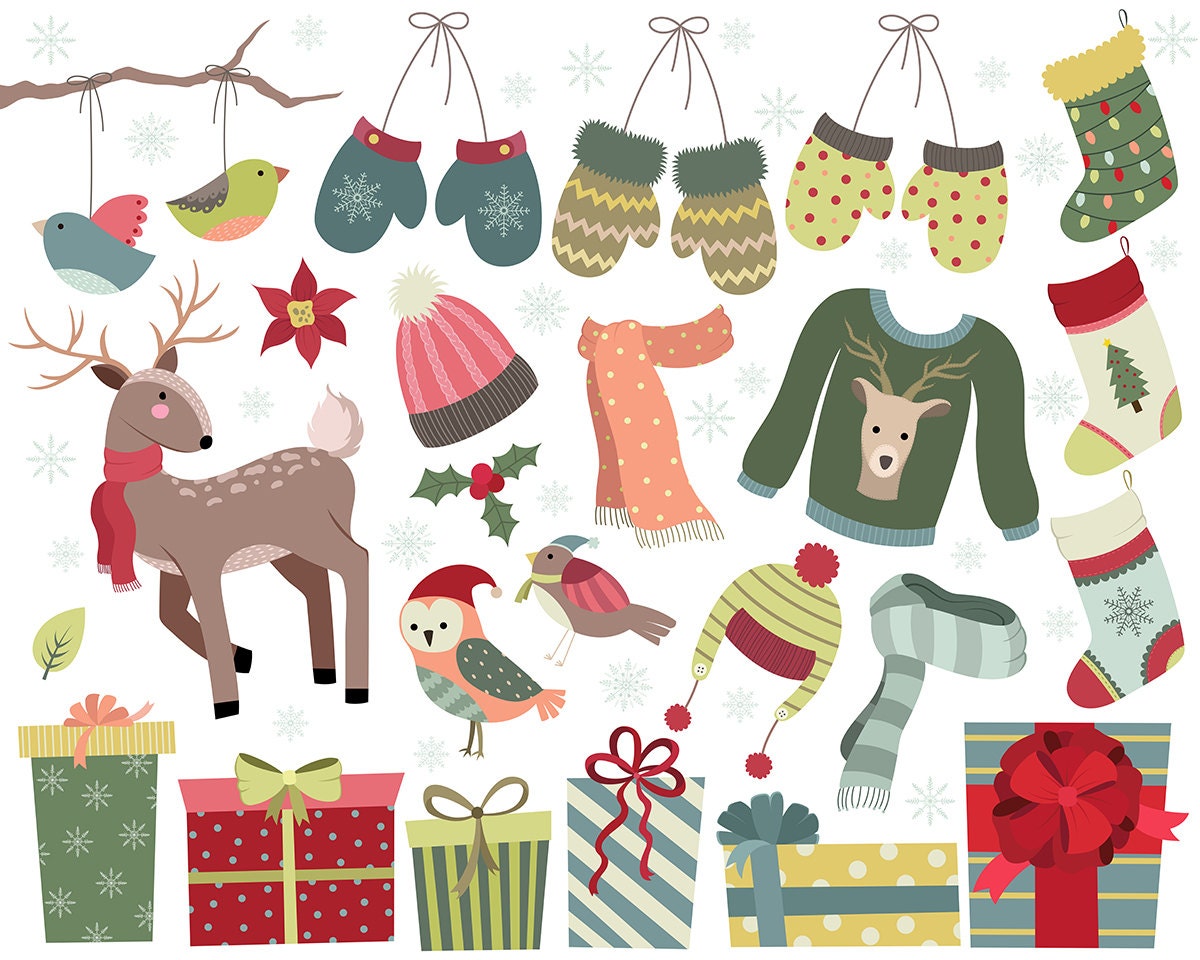 Cute Christmas Clipart Set of 27 300 DPI PNG & Vector Files | Etsy