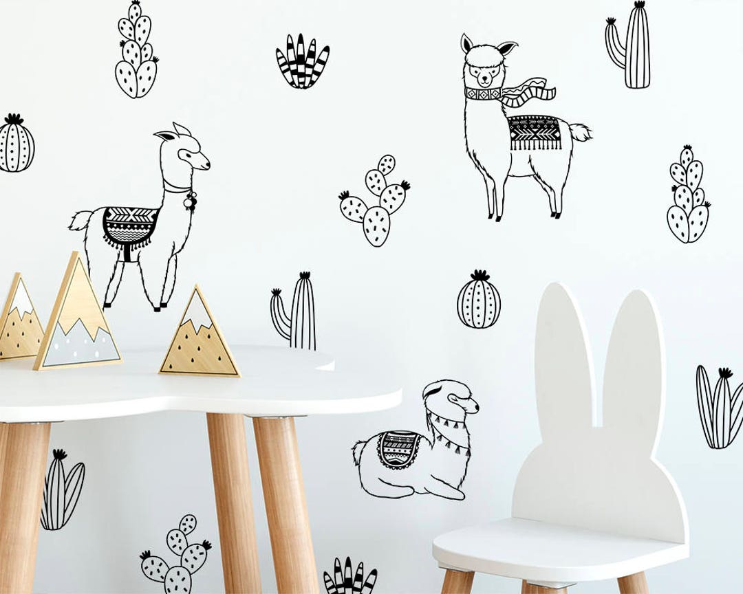 Alpacas and Cacti Wall Decals - Nursery Decals, Cactus Decals, Alpaca ...