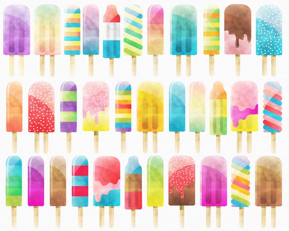 Watercolor Popsicles Clipart Set 33 PNG Files Colorful - Etsy
